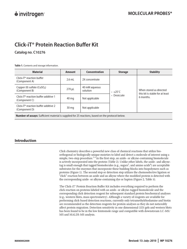 Click It Protein Reaction Buffer Kit | PDF | Gel Electrophoresis ...