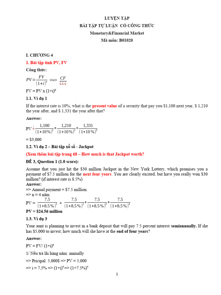 LUYỆN TẬP BT CÓ CÔNG THỨC - TTCK | PDF | Money Supply | Bonds (Finance)
