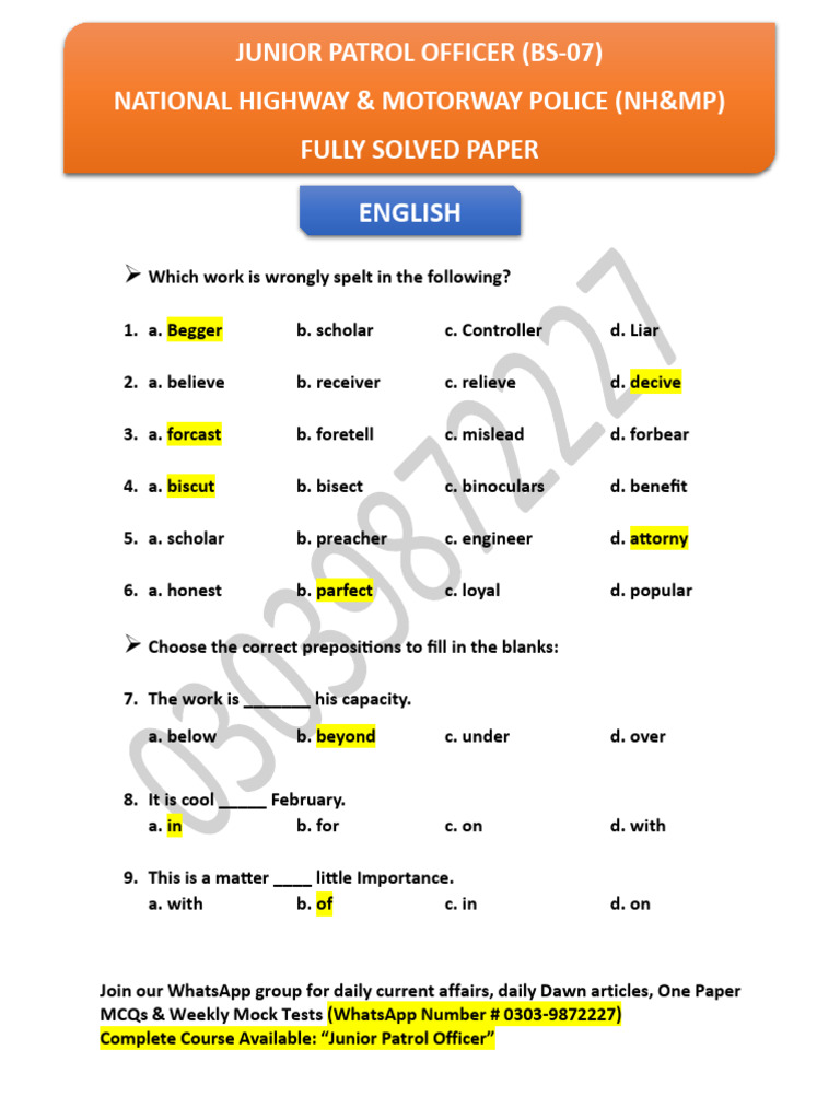 Junior Patrol Officer Solved Past Paper Pdf Muhammad Ali Jinnah