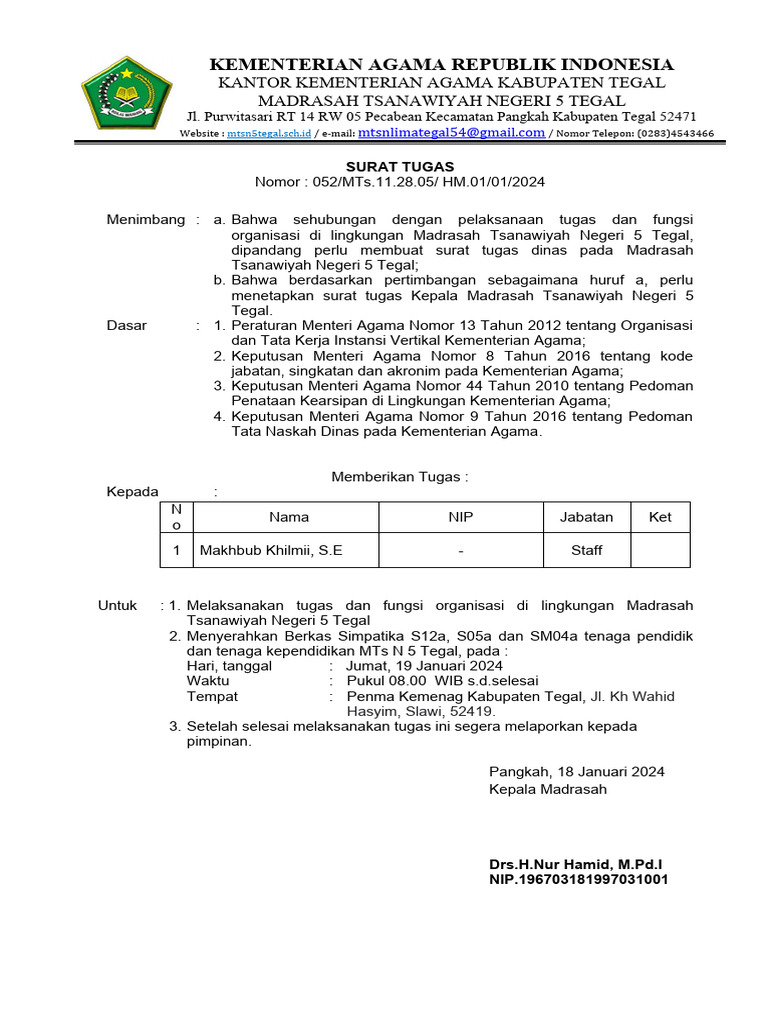 Contoh Surat Tugas | PDF