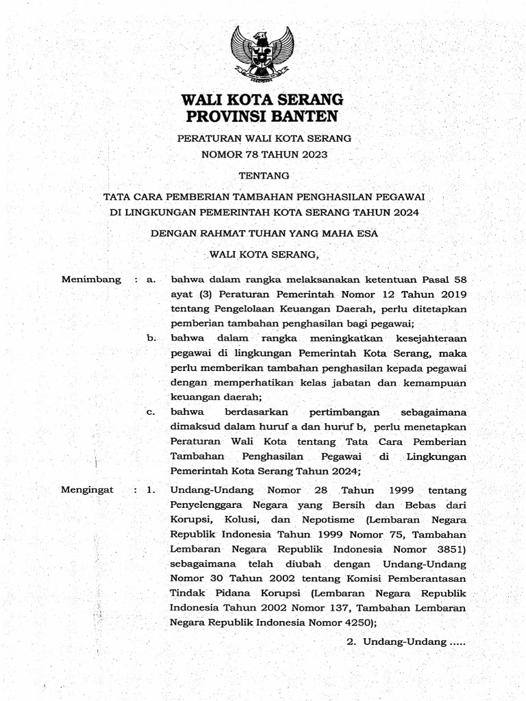 Perwal Nomor 78 Tahun 2023 TPP 2024 | PDF