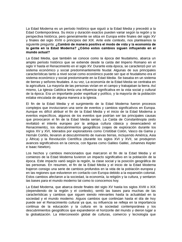 Edad Moderna | PDF | Período moderno temprano | Edades medias