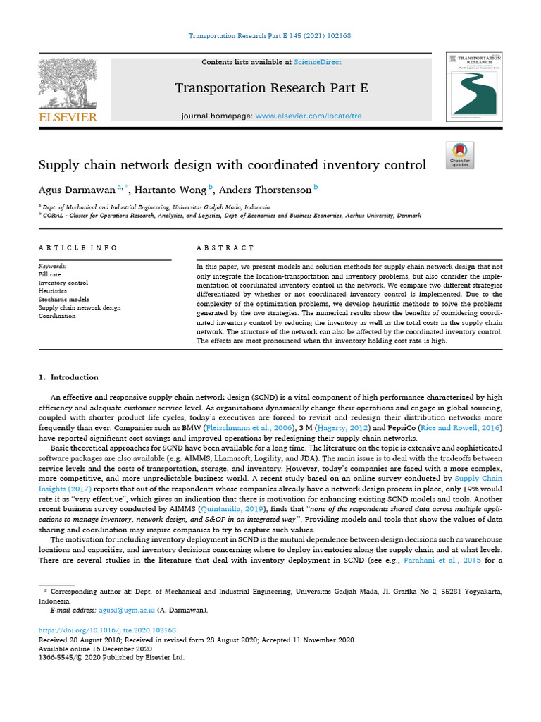 Supply Chain Network Design With Coordinated Inventory Control | PDF ...