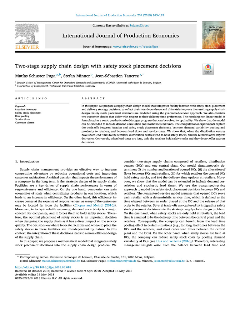 Two-Stage Supply Chain Design With Safety Stock Placement Decisions | PDF