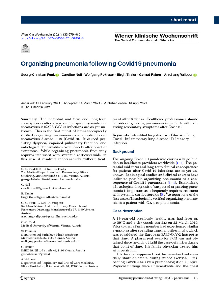 Organizing pneumonia following Covid19 pneumonia | PDF | Pneumonia | Respiratory Diseases