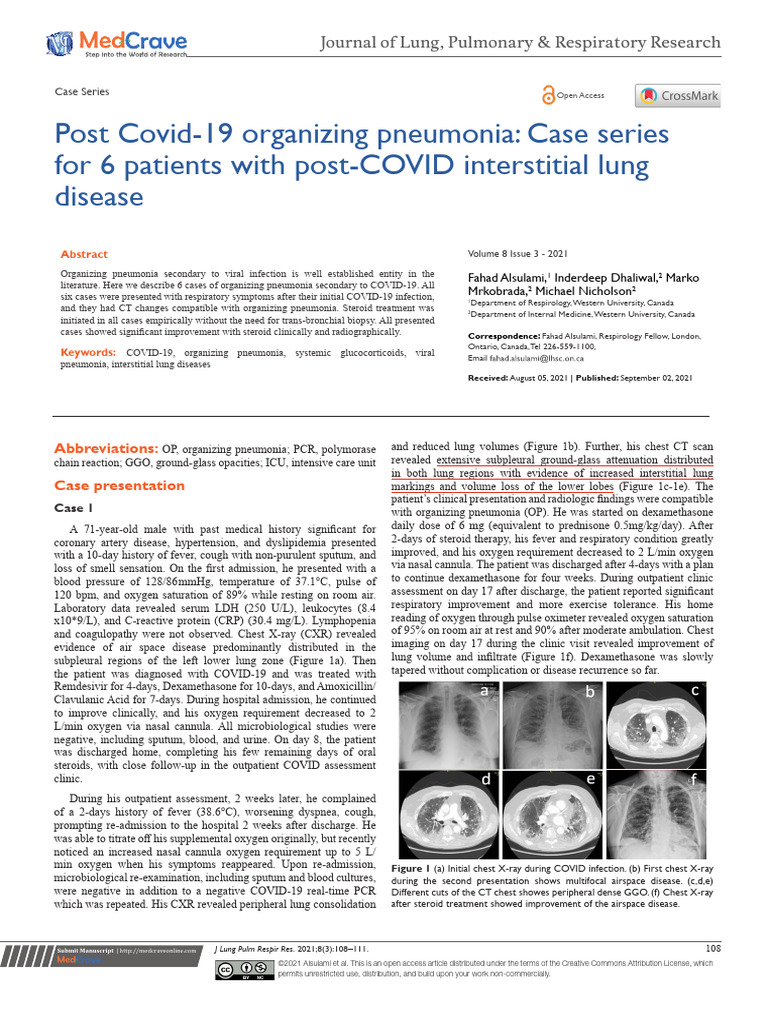 Post Covid-19 organizing pneumonia Case series for 6 patients with post-COVID interstitial lung ...