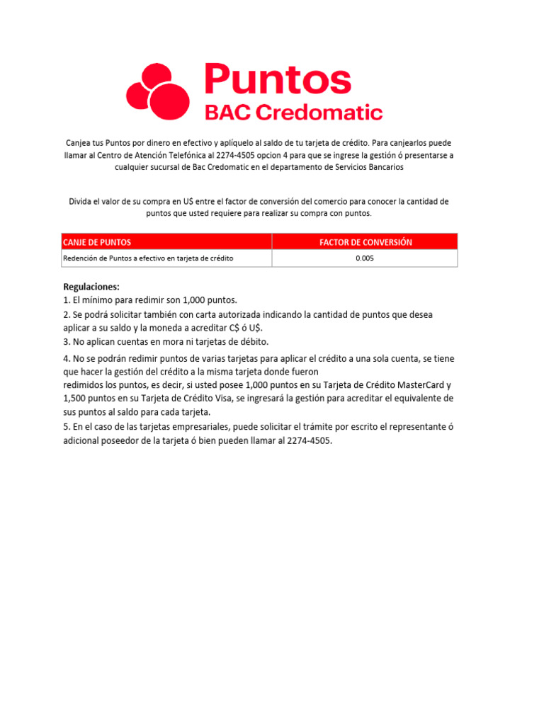 Canje de Puntos BAC Credomatic | PDF | Tarjeta de crédito | Tarjeta de ...