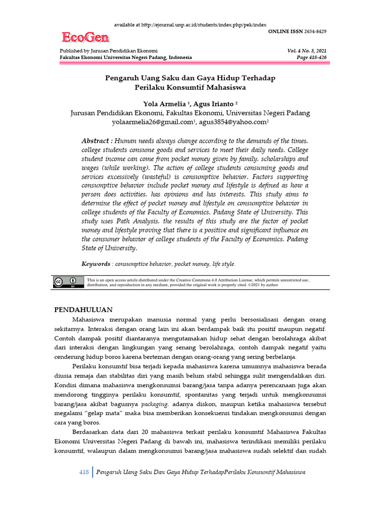 Pengaruh Uang Saku Dan Gaya Hidup Terhadap Perilaku Konsumtif Mahasiswa | PDF | Kesehatan Holistik