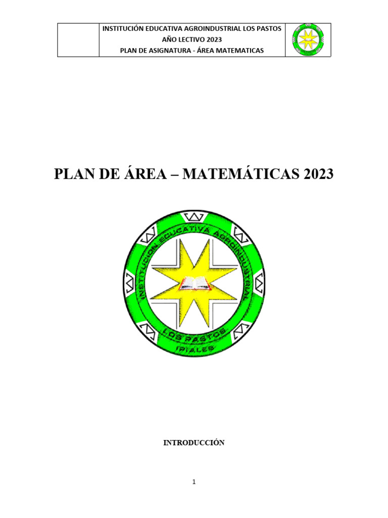 Plan de Area Matematicas Iea Los Pastos 2023 | PDF | Geometría | Plan de estudios