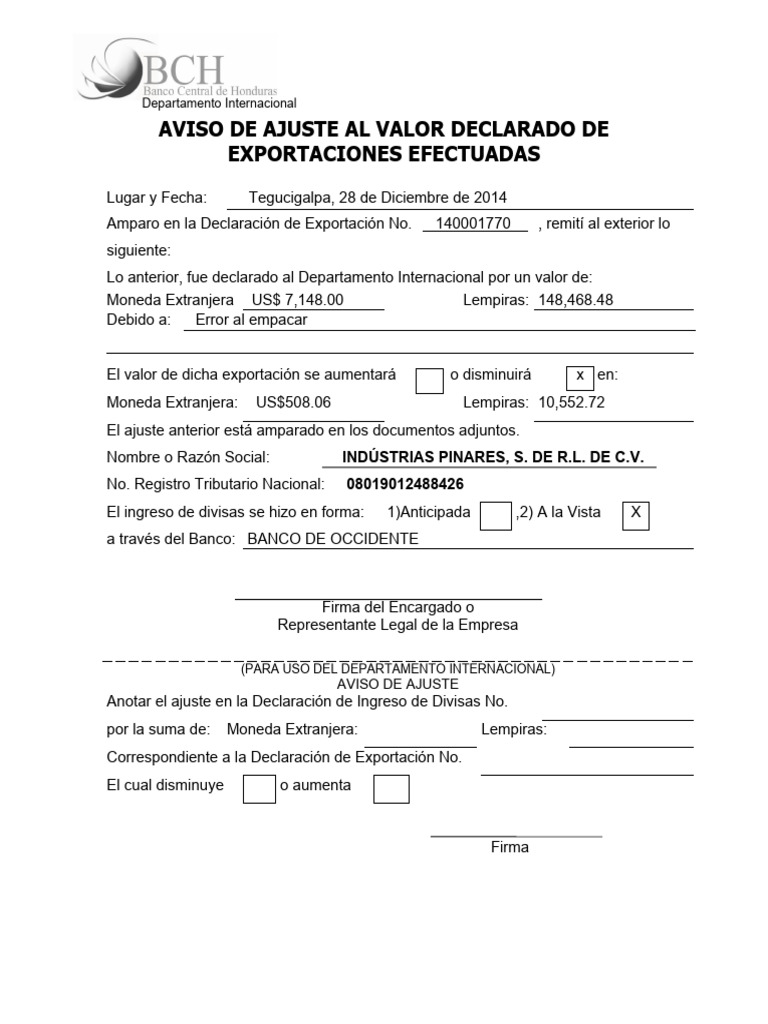 Ajuste de Valor en Exportaciones | PDF