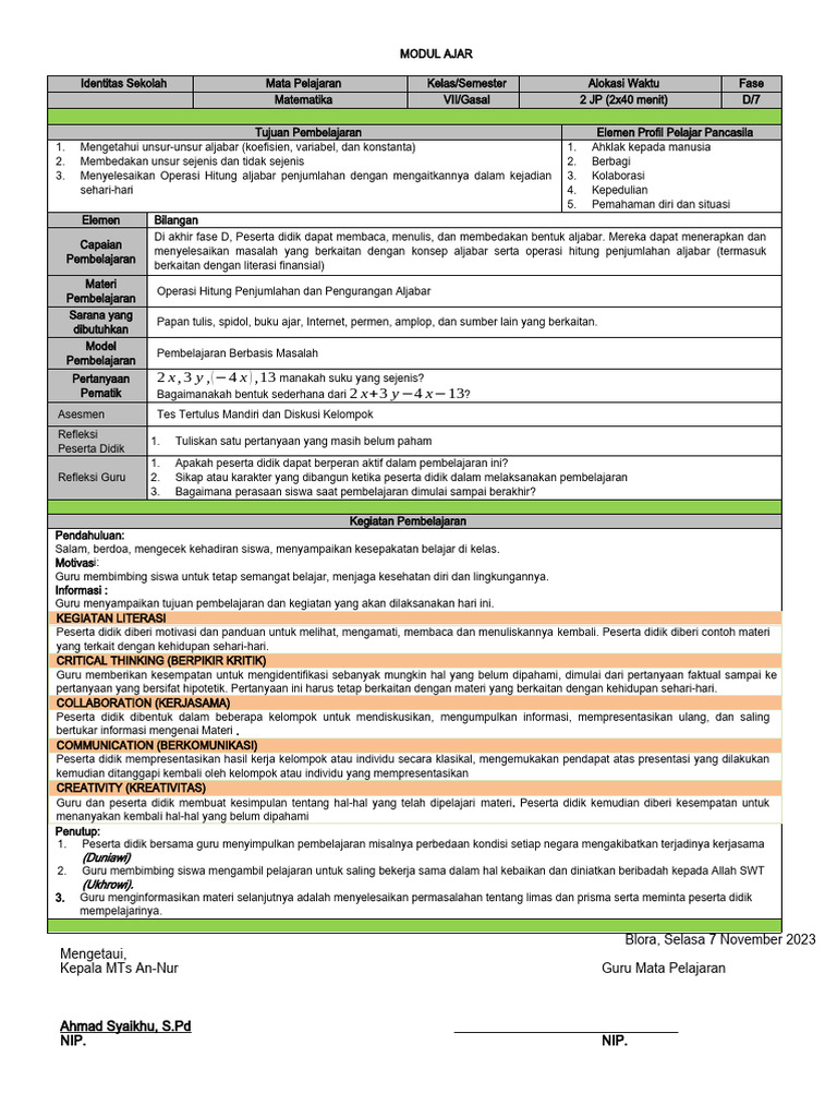 Modul Ajar (Bu Titik) | PDF