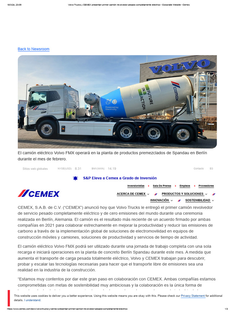 Volvo Trucks y CEMEX Presentan Primer Camión Revolvedor Pesado ...