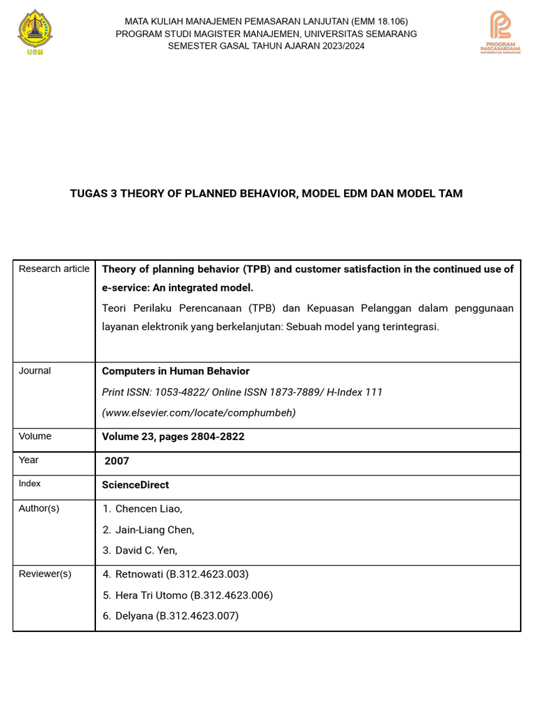 Model Terintegrasi TPB dan EDM untuk E-Service | PDF