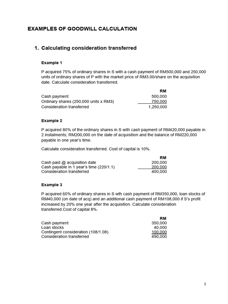 Goodwill Calculation Exercises | Download Free PDF | Goodwill (Accounting) | Mergers And ...