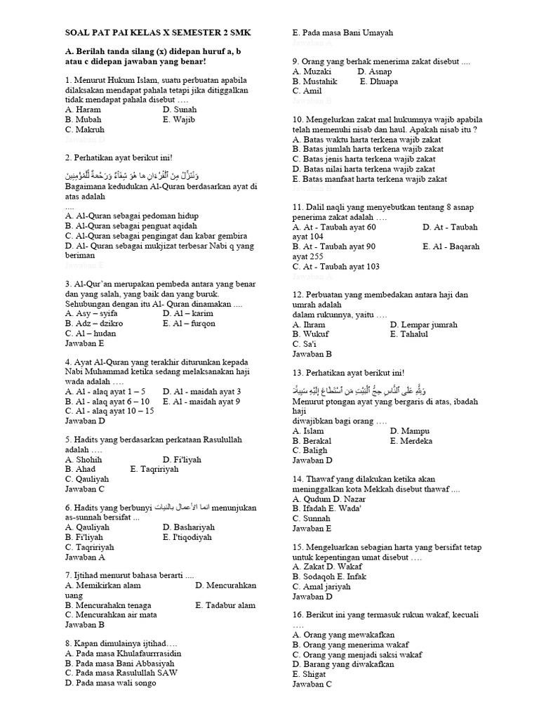 Soal Pat Pai Kelas X Semester 2 SMK | PDF