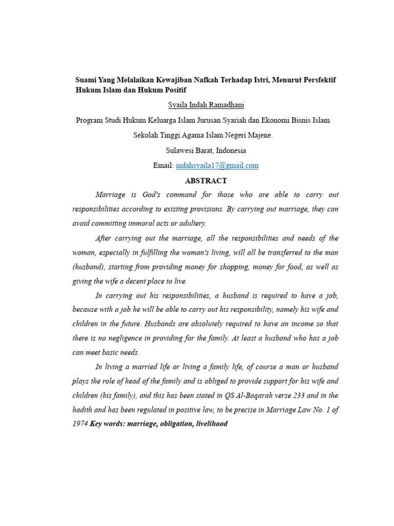 Suami Yang Melalaikan Kewajiban Nafkah Terhadap Istri Menurut Perspektif Hukum Islam Dan Hukum ...
