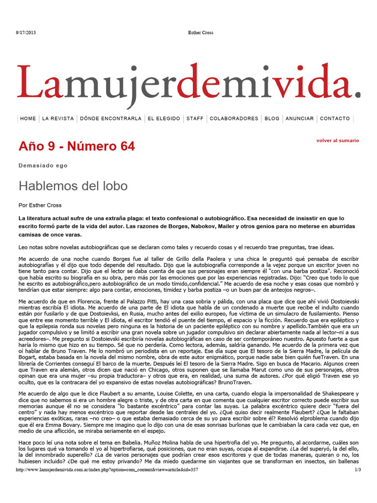 Esther Cross Hablemos Del Lobo | PDF | Escritores | Novelas