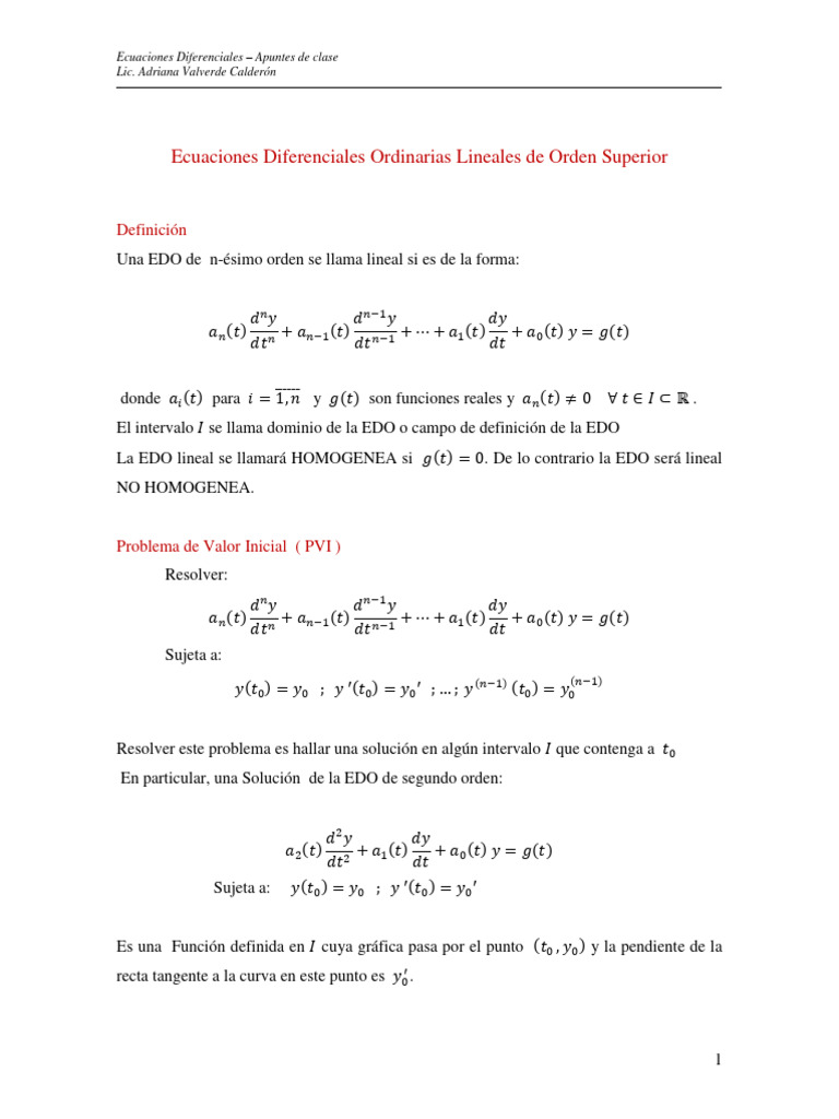 1 EDO Lineal Orden Superior | PDF | Linealidad | Ecuaciones diferenciales