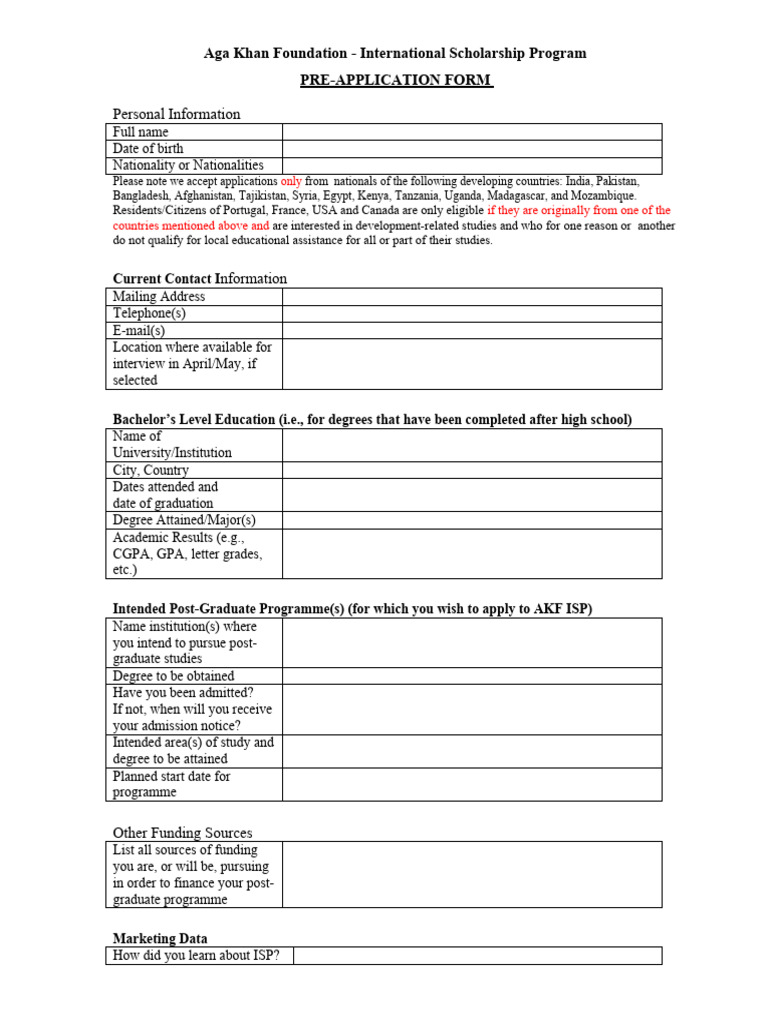 AKF ISP Pre-Application Form | PDF