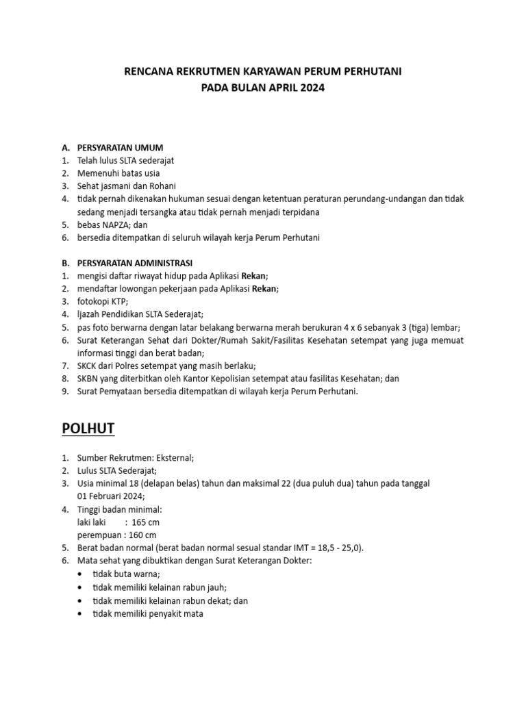 Rencana Rekrutmen Karyawan Perum Perhutani | PDF | Karier & Perkembangan