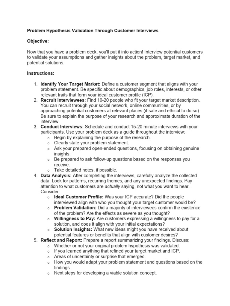 Problem Hypothesis Validation | PDF | Interview | Market Segmentation