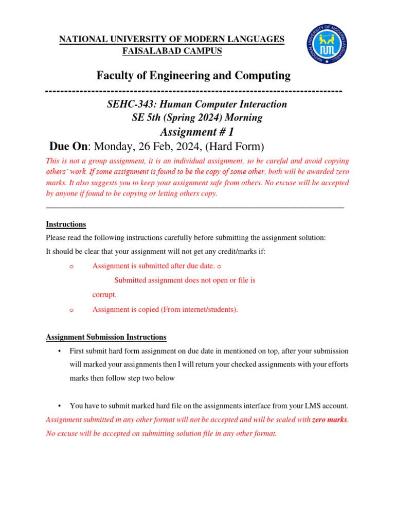 HCI-Assignment 1-Spring-2024 | PDF | Career & Growth | Computers