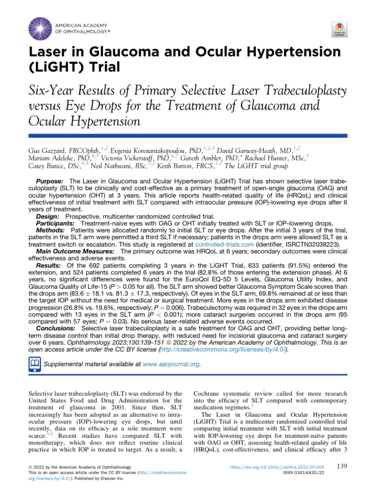 LiGHT Trial: 6-Year SLT vs Eye Drops Results | PDF | Glaucoma | Human Eye