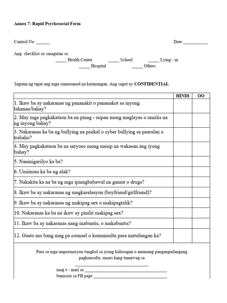 Rapid Psychosocial Form | PDF
