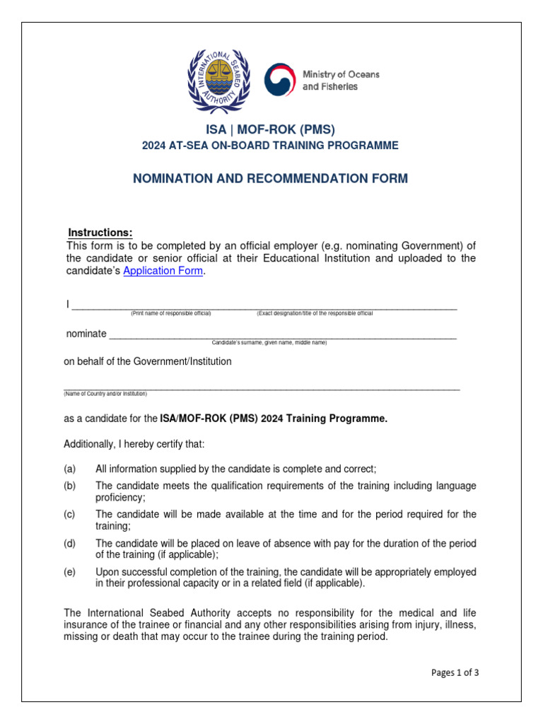 MOF-ROK - CFC Nom Form PMS-2024 | PDF