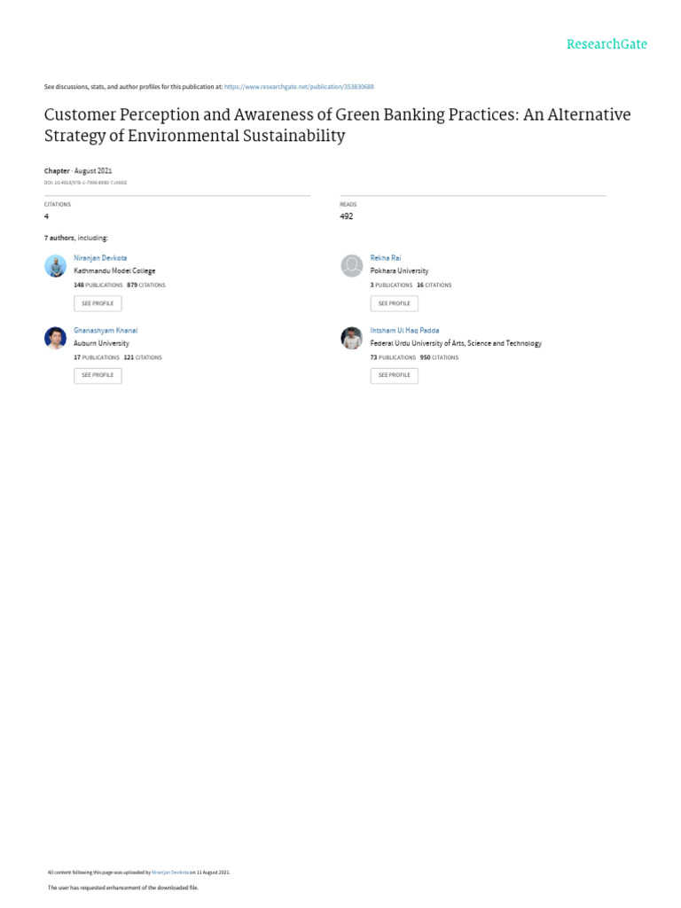 Customer Perception and Awareness of Green Banking Practices An ...