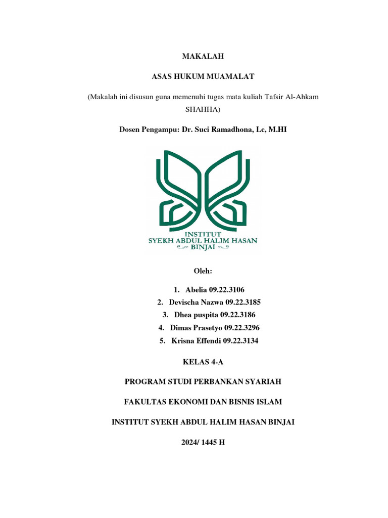 Makalah Kelompok Asas Hukum Muamalat | PDF Makalah Kelompok Asas Hukum Muamalat | PDF