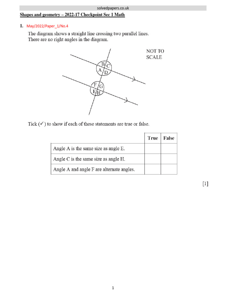 2022 - 17 Shapes and Geometry Checkpoint - Sec - 1 Mathematics | PDF | Mathematics | Science