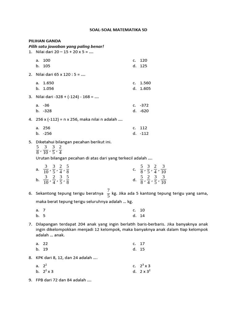 Soal-Soal Matematika SD | PDF