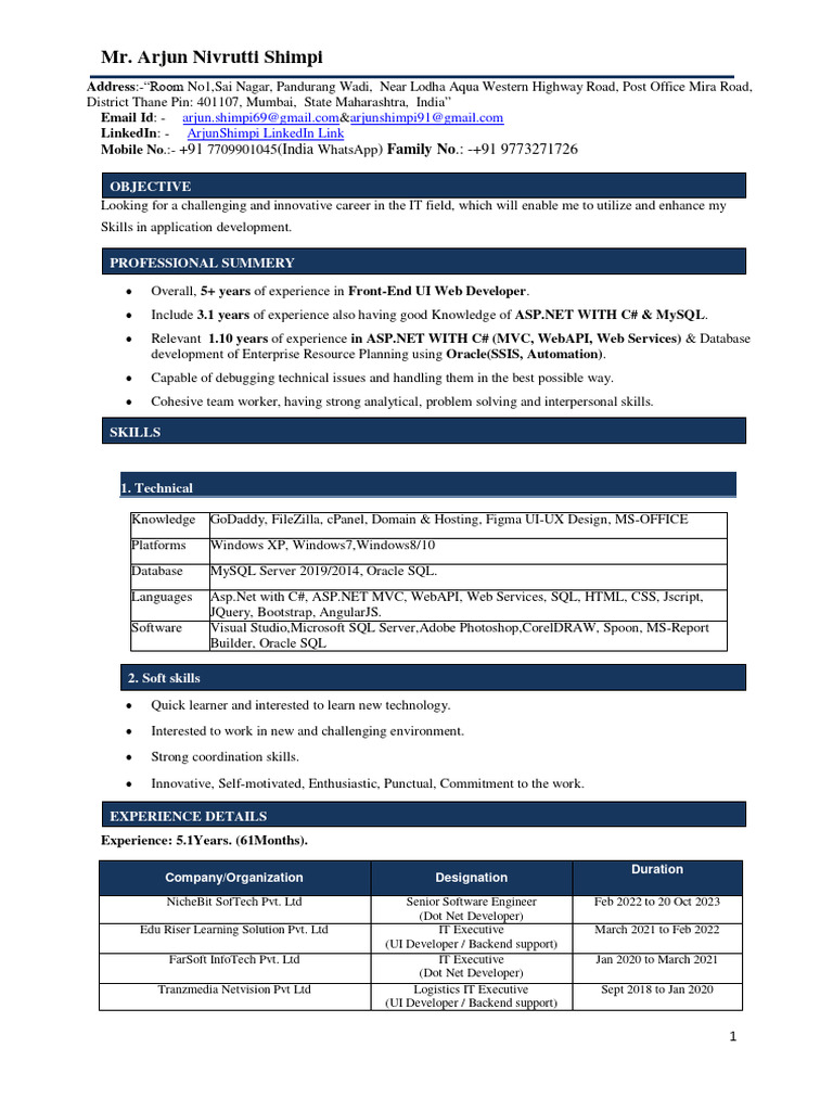 Arjun CV 29012024 JKM | Download Free PDF | World Wide Web | Internet & Web