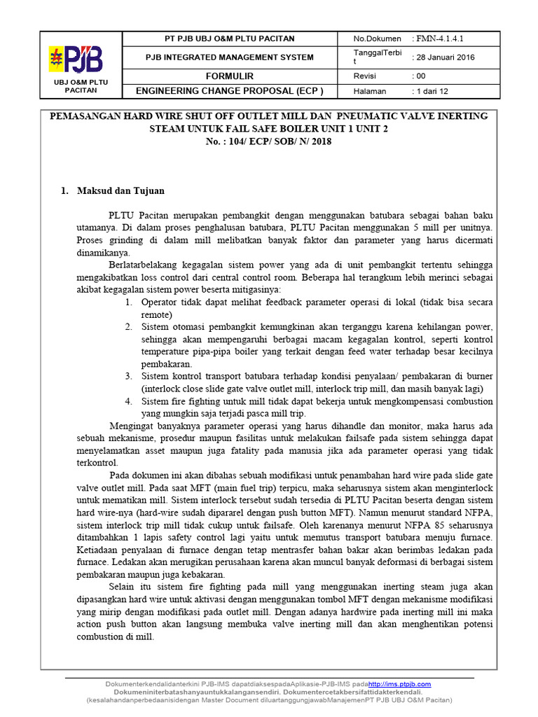 Modifikasi Failsafe Outlet Mill PLTU | PDF