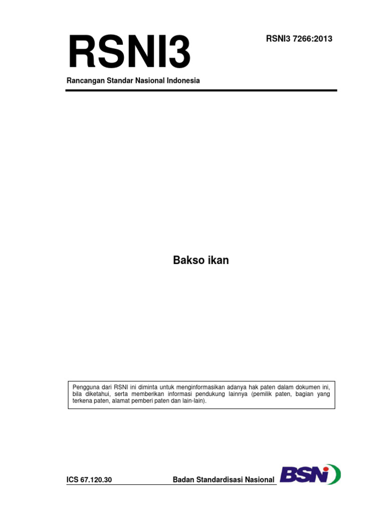 RSNI3 7266-2013 Bakso Ikan | PDF