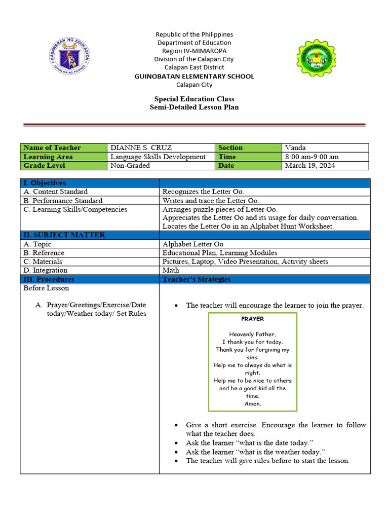 Letter Oo Lesson Plan | Download Free PDF | Lesson Plan | Learning