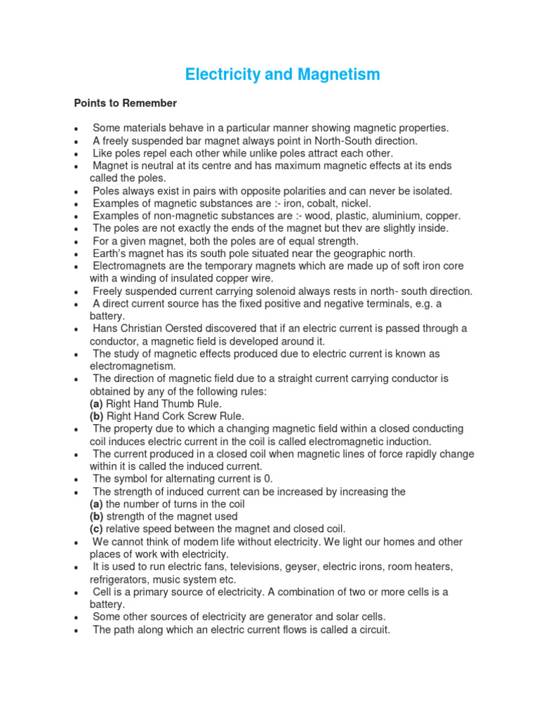Electricity and Magnetism | PDF | Magnetic Field | Magnet