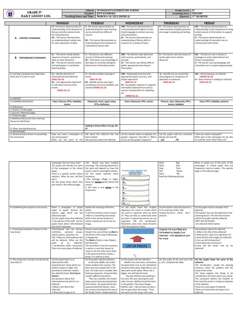 ENGLISH-4 Q3 W4 | PDF | Learning | Reading Comprehension