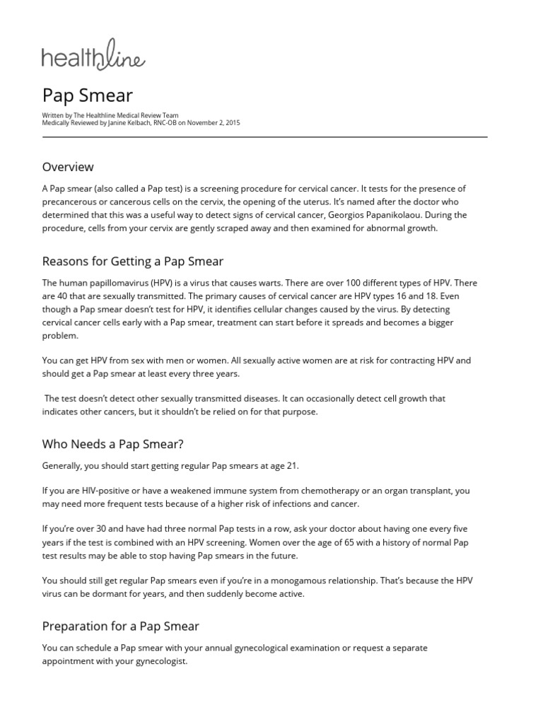 Pap Smear | PDF | Cervical Cancer | Neoplasms