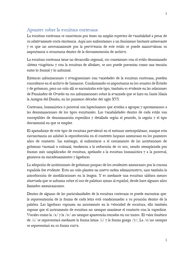 Escritura Cortesana: Características y Normas | PDF | Escritura ...