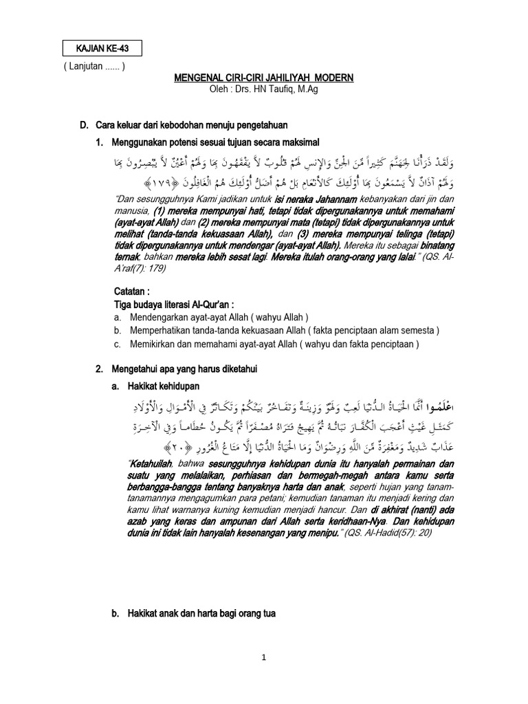 LANJUTAN MENGENAL Ciri2 Jahiliyah MDRN | PDF