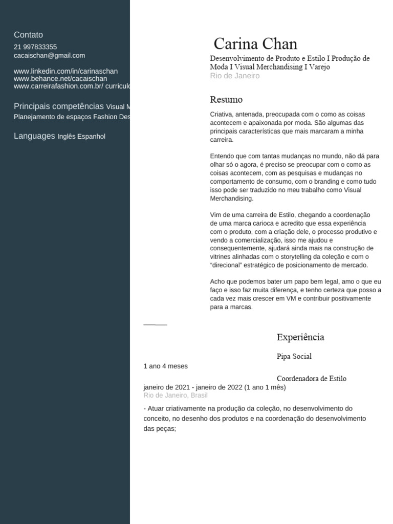 Carina Chan CV | PDF | Moda | Merchandising