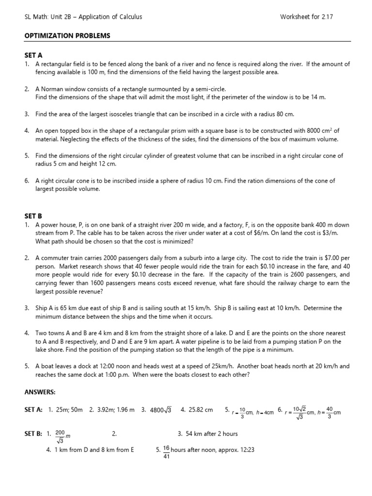 Calculus Optimization Worksheet | PDF | Area | Rectangle