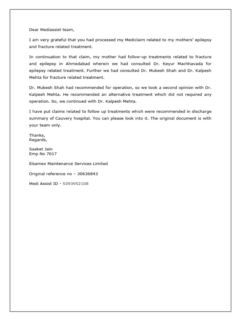 Letter To Mediassist Team | PDF