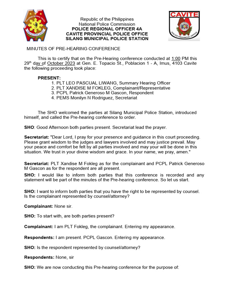 Pre Hearing Conference Vs Gascon | PDF