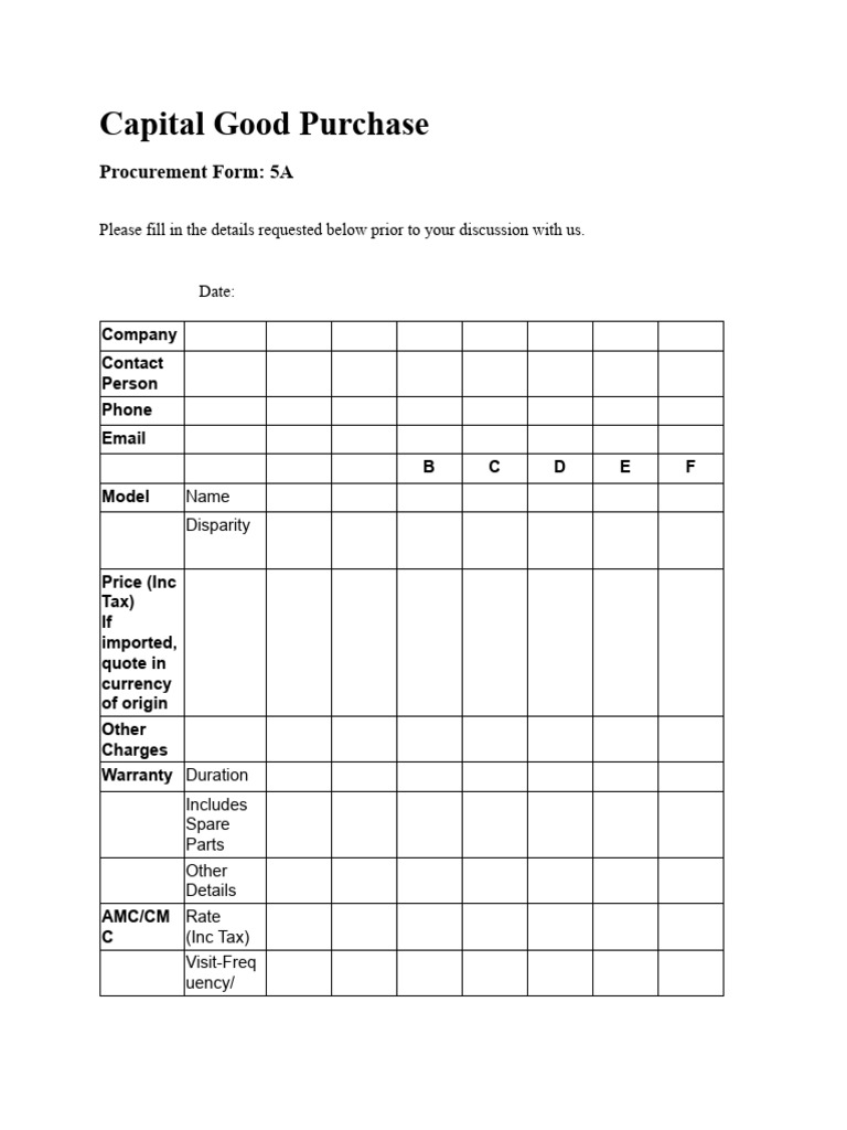 Procurement Form 5A - Use in First Visit | PDF
