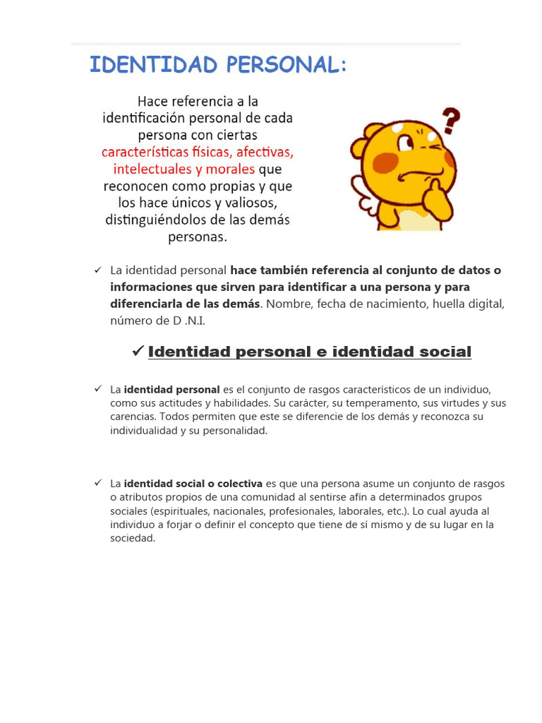 Definición de Identidad Personal y Social | PDF | Crecimiento personal ...