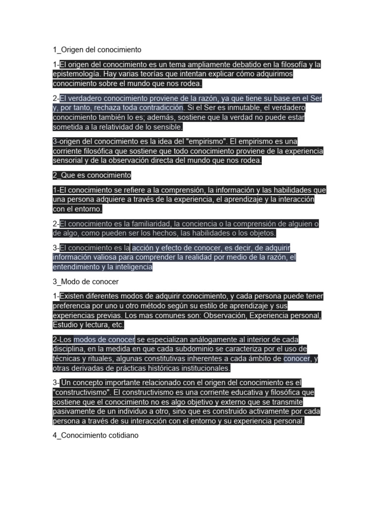 El Conocimiento - Cuadro Interpretativo | PDF | Conocimiento | Experiencia
