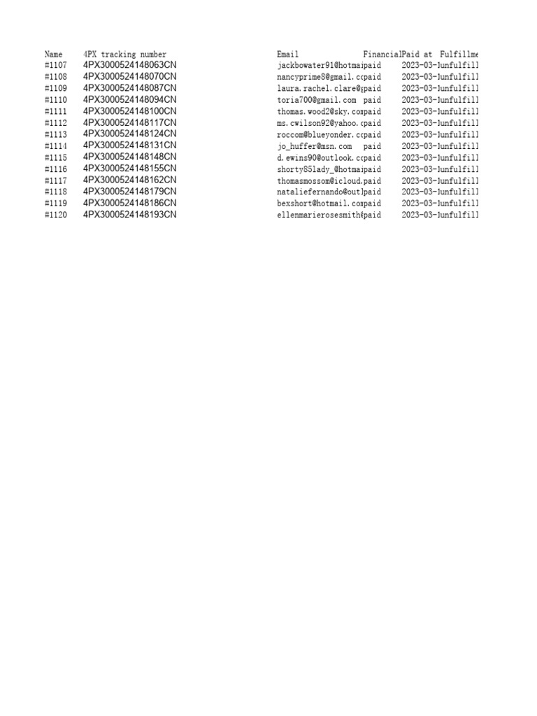 4PX Tracking Number 2023 3 18 | PDF